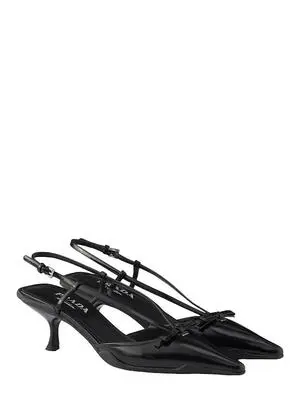 Prada Brushed Leather Slingback Pumps With Bow Detailing - Black