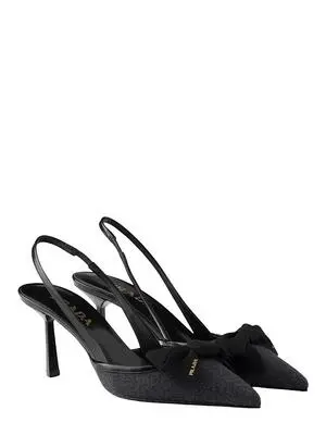 Prada Fabric Slingback Pumps With Bow Detailing - Grey