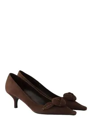 Prada Suede Pumps With Bow Detailing - Brown