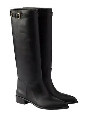 Prada Leather Knee-high Boots With Buckle Detail - Black