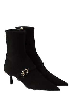 Prada Stretch Suede Ankle Boots With Buckle Detail - Black