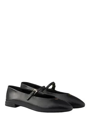 Prada Leather Ballerinas With Buckle Strap - Black