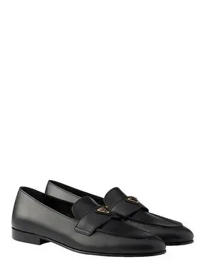 Prada Leather Loafers With Metal Detailing - Black