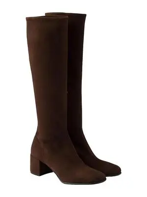 Prada Stretch Suede Boots - Brown