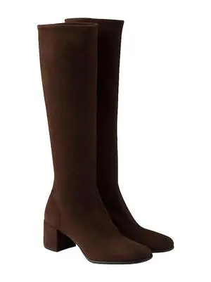 Prada Stretch Suede Boots - Dark Brown