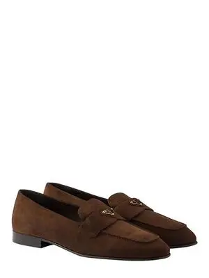Prada Suede Loafers With Enameled Triangle Logo - Brown