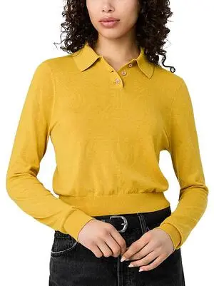 French Connection Nola Knit Polo Top - Deep Marigold