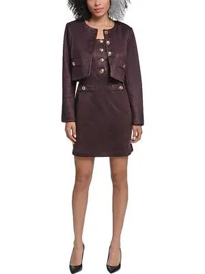 Karl Lagerfeld Paris Cropped Faux Suede Jacket With Button Details - Espresso