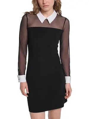 KARL LAGERFELD PARIS Karl Lagerfeld Paris Collared Long Sleeve Mesh Dress