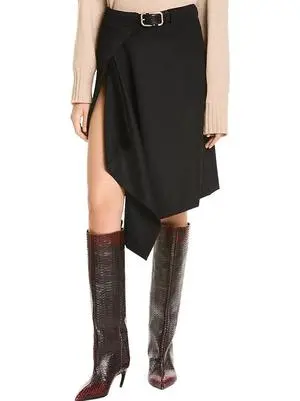 Attico Belted Asymmetric Midi Skirt - Black