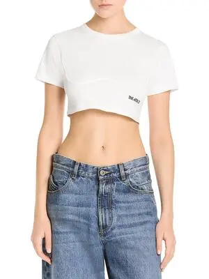 Attico Cropped Cotton Tee With Embroidery - White