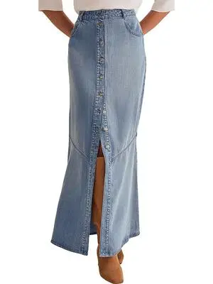 Splendid Shank Front Denim Maxi Skirt - Indigo