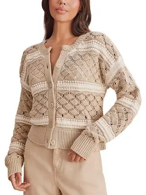 Splendid Bennett Cotton Open Knit Pattern Cardigan - Wheat/shell