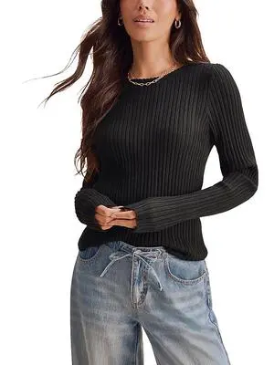 Splendid Georgie Pointelle Ribbed Sweater - Black