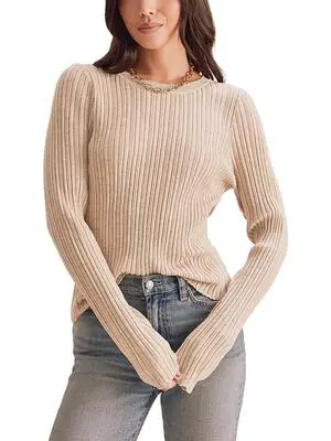 Splendid Georgie Pointelle Ribbed Sweater - Wheat Heather