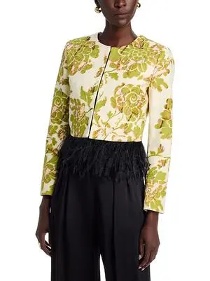 La DoubleJ Bijoux Cropped Jacket With Feather Trim - Oasis