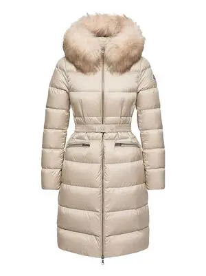 Moncler Boedic Hooded Shearling Trimmed Long Down Jacket - Miscellane