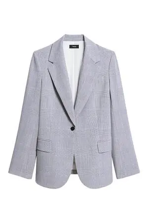 Theory Single Breasted Wool-blend Blazer - Grey Multi