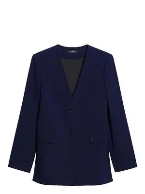 Theory Collarless Wool Stretch Jacket - Deep Navy