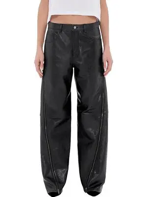 HAIKURE Bonnie Leather Mid Rise Straight Pants - Black