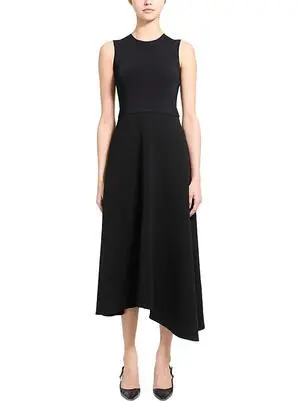 Theory Round Neck Flare Skirt Midi Dress - Black