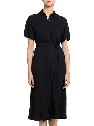 Theory Belted Button Front A-line Dress - Black