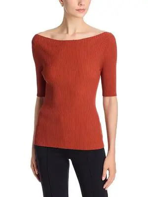 Theory Boat Neck Rib Knit Sweater - Umber