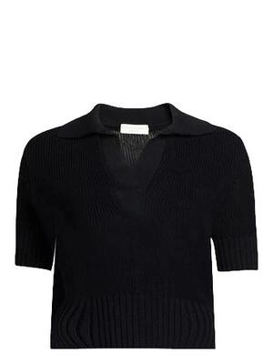 FILIPPO DE LAURENTIIS Ribbed Knit Polo Collar Sweater - Black