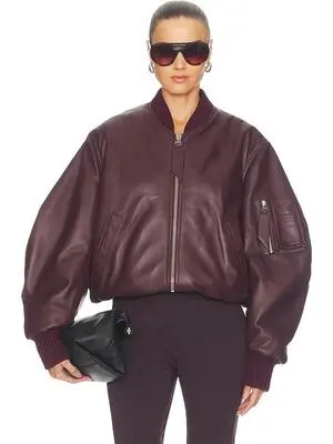 Attico Leather Bomber Jacket - Wine