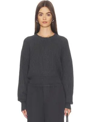 Enza Costa Cotton Cashmere Blend Raglan Sweater - Charcoal