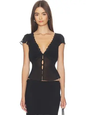 GUIZIO Lace Trim V-neck Top - Black