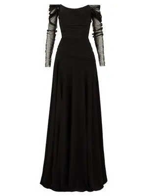 ALINA CERNATESCU Tundra" Silk Long Drape Dress With Tulle Sleeves - Black