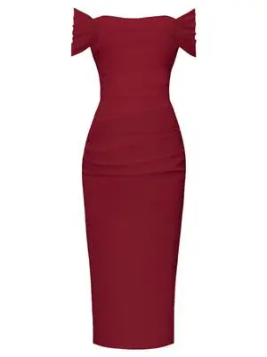 ALINA CERNATESCU Off-the-shoulder Draped Midi Dress With Bolero Sleeves - Red