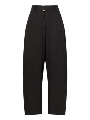 Studio Nicholson Belted Herringbone Cotton And Linen-blend Wide-leg Pants - Black