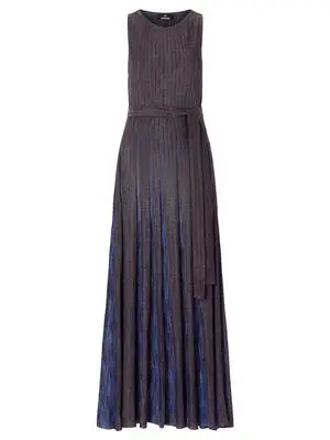 Missoni Belted Pleated Striped Metallic Crochet-knit Maxi Dress - Blue