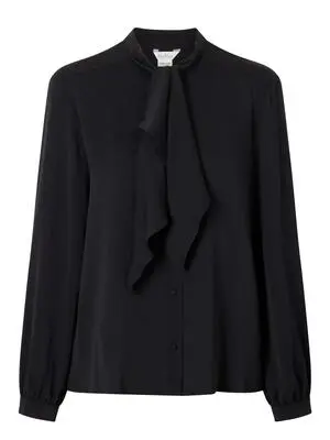 Max Mara Leccio Silk-crepon Blouse With Self-tie Collar - Black