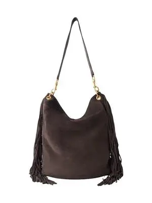 NILI LOTAN Asher Fringed Suede Shoulder Bag - Chocolate