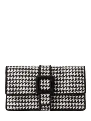 Manolo Blahnik Maycap Houndstooth Wool Clutch - Black