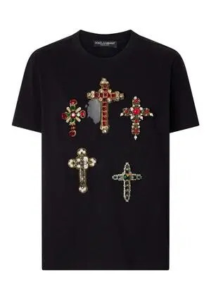 Dolce & Gabbana Embellished Cotton-jersey T-shirt - Black