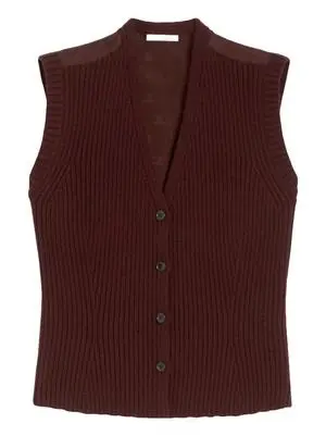 Max Mara Ribbed V-neck Button-up Gilet - Cherry Color