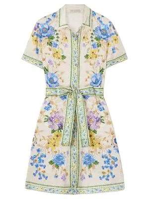 MARY KATRANTZOU Floral-print Twill Mini Shirt Dress - No