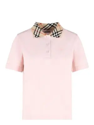 Burberry Embroidered Checked Collar Polo Shirt - Pink