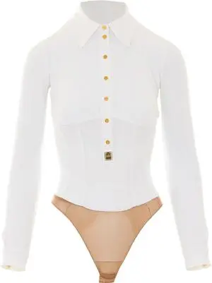 ELISABETTA FRANCHI Elisabetta Franchi Button-Front Long-Sleeve Bodysuit Top