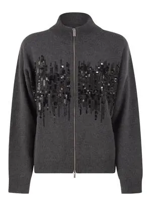 Peserico Long Sleeve Zip-up Jacket With Sequin Embellishment - Black
