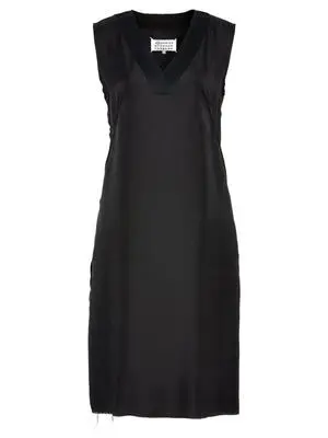 MAISON MARGIELA Silk Midi V-neck Sleeveless Dress - Black