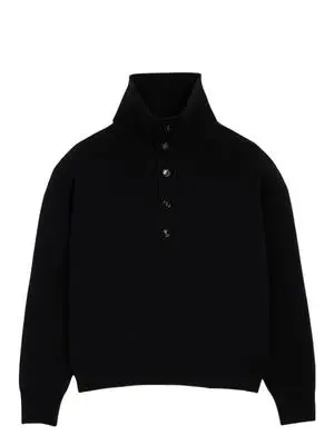 AMI Paris High Neck Half-button Knit Top - Black
