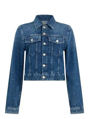 7 For All Mankind Studded Cropped Denim Jacket - Blue