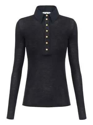 Elisabetta Franchi Knit And Taffeta Polo Shirt - Black