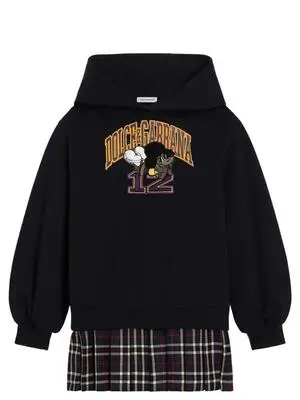Dolce & Gabbana Fleece Hoodie Dress With Plaid Skirt - Multi-color