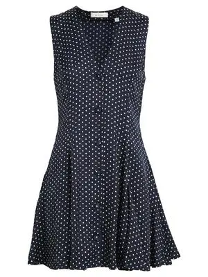 DÔEN Aubrey Silk-blend Polka Dot Mini Dress - Navy